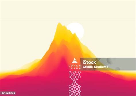 산와 태양 풍경입니다 일몰입니다 산악 한 지형 추상적인 배경입니다 벡터 일러스트입니다 3차원 형태에 대한 스톡 벡터 아트 및