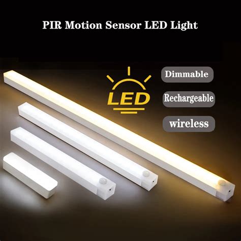 Pir 모션 센서 Led 야간 조명 조도 조절 가능 충전식 무선 침실 캐비닛 램프 옷장 복도 튜브 바 감지기 전구 Aliexpress