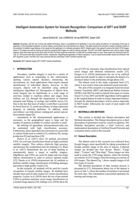 Pdf Intelligent Automation System For Vessels Recognition Comparison Of Sift And Surf Methods