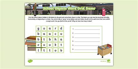 Word Grid Vocabulary Game For Eal Learners School Objects Word Grid Vocabulary Game For Eal Learners School Objects