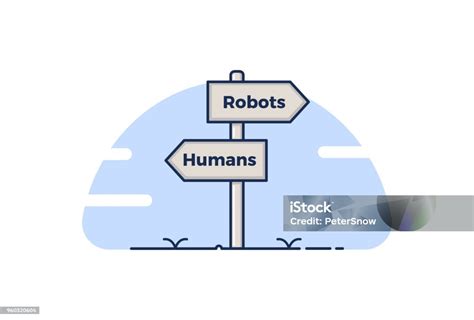 도 간판 4 산업 혁명 쪽으로 향하고입니다 인간과 로봇 간판 2 개념에 가리키는 단어와 함께 표시 나중에 작업에서 인간을 대체 하는 로봇 벡터 일러스트 레이 션