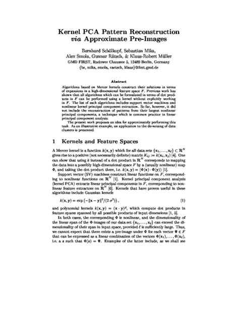 Pdf Kernel Pca Pattern Reconstruction Via Approximate Pre Images