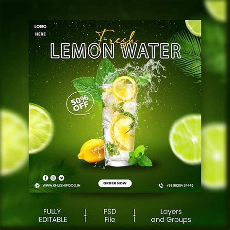 Premium PSD Psd Lemon Drink Menu Social Media Banner Or Instagram Post Template