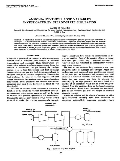 Ammonia Synthesis Loops Variables Investigated By Steady State Simulation Pdf Ammonia Gas