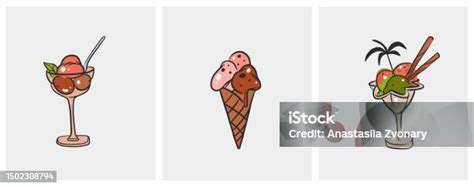 손으로 그린 벡터 추상 만화 아이스 크레람 콘 순대 라인 아트 일러스트레이션 세트 아이스크림 디저트 벡터 일러스트레이션 디자인 개념 스웨덴 젤라토 얼음 디저트 귀여운 낙서