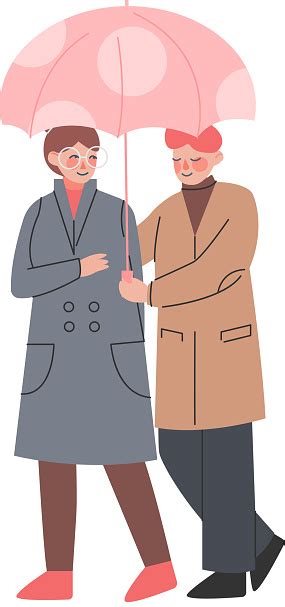 젊은 남성과 여성 커플 우산 을 즐기는 산책 에 이 비오는 날 벡터 일러스트 개념에 대한 스톡 벡터 아트 및 기타 이미지 개념 거리 걷기 Istock