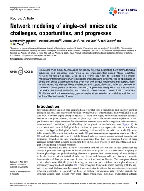 PDF Network Modeling Of Single Cell Omics Data Challenges Opportunities And Progresses