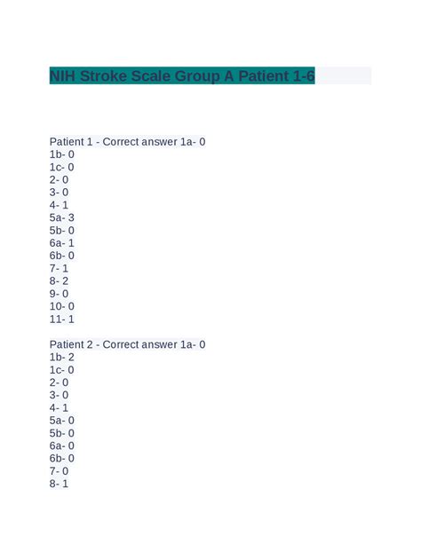 Nih Stroke Scale Group A Patient 1 6 Exams Nursing Docsity