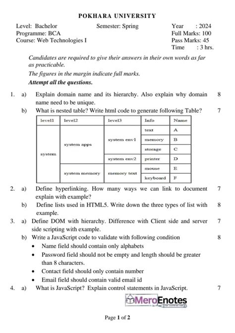 pokhara university pu bca web technology question paper 5th semester
