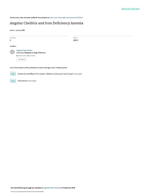 Analysis Of The Relationship Between Angular Cheilitis And Iron Deficiency Anemia Pdf Anemia