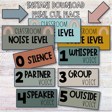 Tranquil Noise Oasis Classroom Noise Level Kit Boho Earth Tones Neutral Classroom Printable Boho
