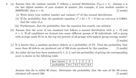 Solved 4 A Assume That The Random Variable Y Follows A