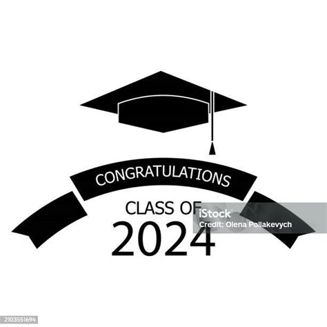 2024년 졸업반 배너가 있는 졸업 모자 학업 성취도 엠블럼 축하 배너 디자인입니다 벡터 일러스트 레이 션입니다 주당순이익 10