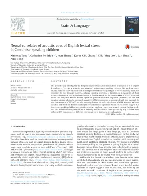 Pdf Neural Correlates Of Acoustic Cues Of English Lexical Stress
