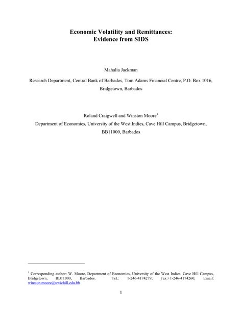 Pdf Economic Volatility And Remittances Evidence From Sids