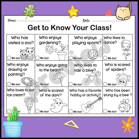 Back To School Icebreaker Get To Know Your Class Activity First Day