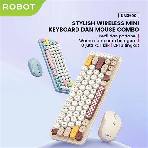 Jual Robot Km3600 Set Mouse And Keyboard Combo Wireless 2 4g Desain Unik Lucu Warna Pastel Macaron