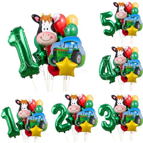 16pcs 트랙터 암소 풍선 세트 1 9 녹색 디지털 풍선 어린이 농장 테마 생일 파티 장식 트랙터 파티 공급풍선 And 액세서리 Aliexpress