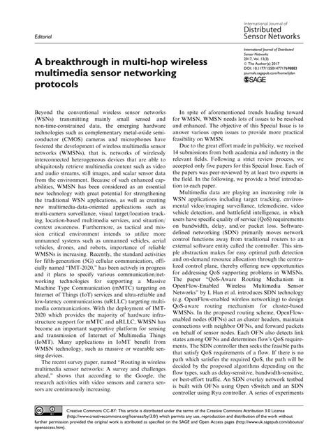 Pdf A Breakthrough In Multi Hop Wireless Multimedia Sensor Networking Protocols