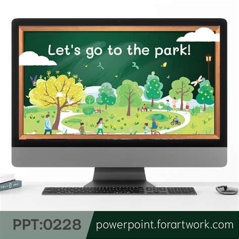 เทมเพลตพื้นหลังกระดานดำ Powerpoint พื้นหลังการ์ตูน ท่องเที่ยวสวนสาธารณะ การ์ตูนสื่อการสอนภาษา