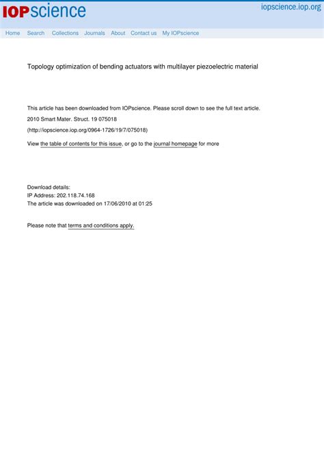 Pdf Topology Optimization Of Bending Actuators With Multilayer Piezoelectric Material