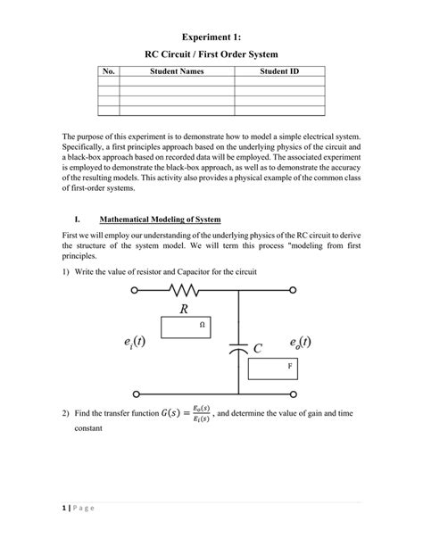 Experiment RC Circuit First Order System
