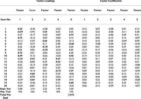 Factor Loadings And Coefficients After Factor Analysis Varimax