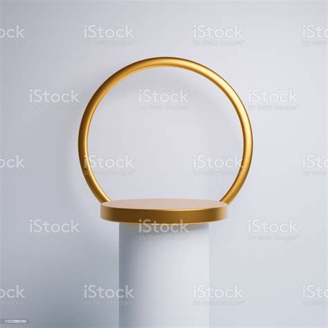 추상 황금과 흰색 3d 실린더 받침대 연단의 현실적인 세트 원형 배경 0명에 대한 스톡 사진 및 기타 이미지 0명 3차원 형태 공연 Istock