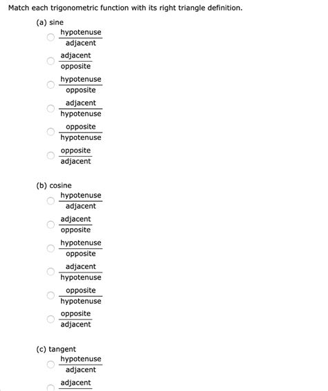 Solved Match Each Trigonometric Function With Its Right
