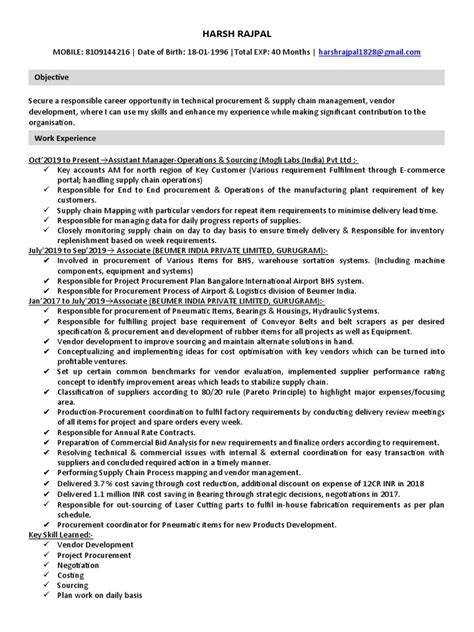 Harsh Rajpal Objective Download Free Pdf Supply Chain Procurement