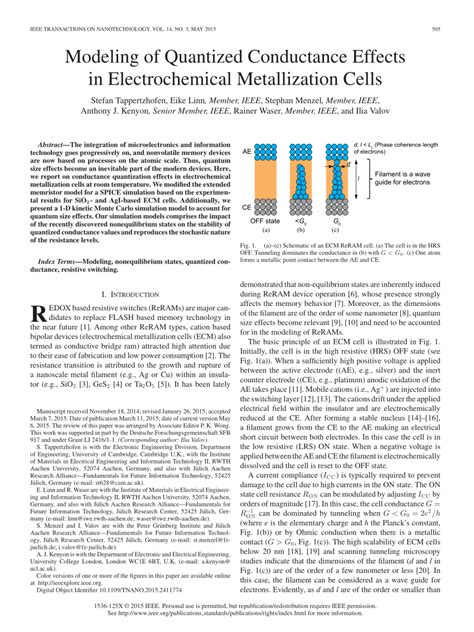 Pdf Modeling Of Quantized Conductance Effects In Electrochemical Metallization Cells