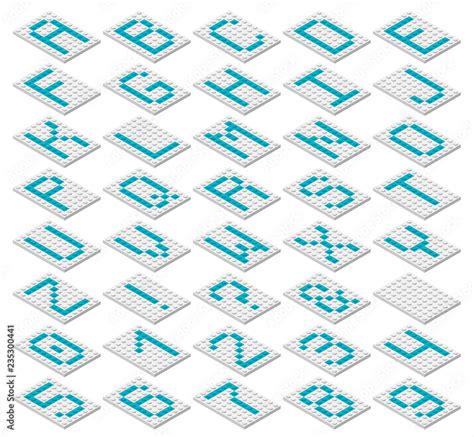 Decorative Monospaced Font From Plastic Constructor Blocks In Isometric Style Vector De Stock