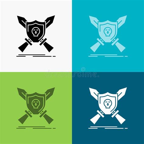 Badge Emblem Game Shield Swords Icon Over Various Background Glyph Style Design Designed