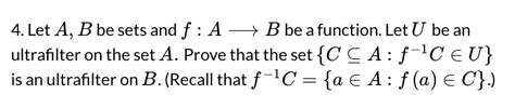 solved 4 let a b be sets and f a b be a function let u be