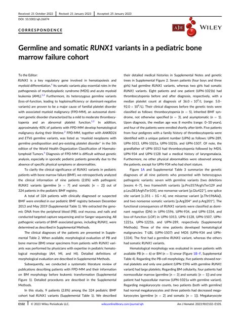 Germline And Somatic Runx1 Variants In A Pediatric Bone Marrow Failure