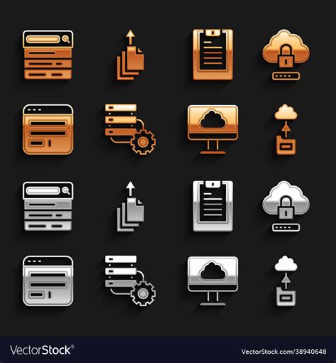 Set Server And Gear Cloud Computing Lock Vector Image