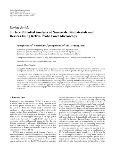 Pdf Surface Potential Analysis Of Nanoscale Biomaterials And Devices