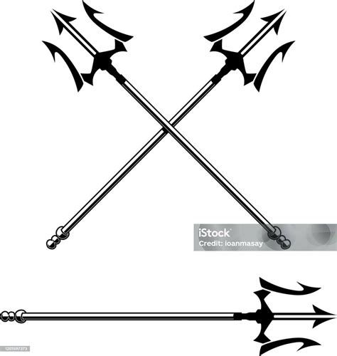 흰색 배경에 격리 된 포세이돈 삼지창의 그림 포스터 카드 배너 기호에 대한 디자인 요소 벡터 일러스트레이션 개념에 대한 스톡 벡터 아트 및 기타 이미지 Istock