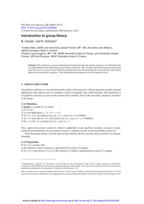 Pdf Introduction To Group Theory