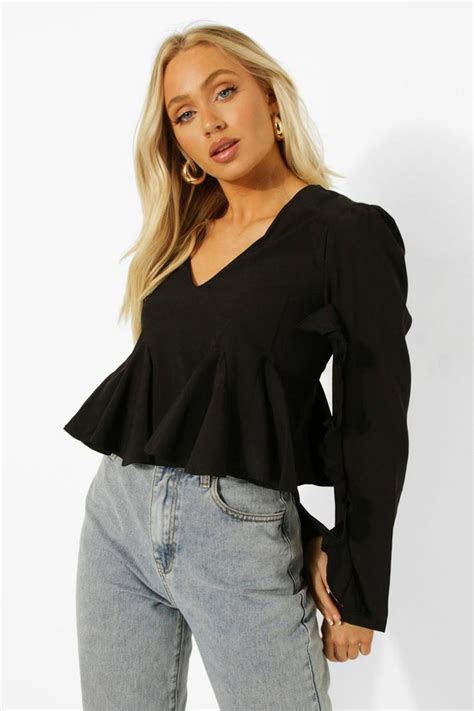 Ruffle V Neck Blouse Boohoo