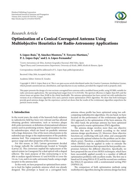 Pdf Optimization Of A Conical Corrugated Antenna Using Multiobjective Heuristics For Radio
