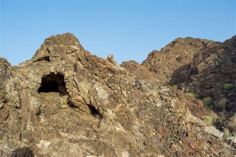 Amazing Beautiful Rocky Mountains Landscape View With Small Cave Stock