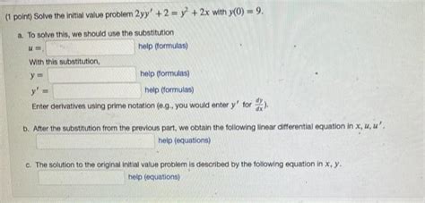 solved 1 point solve the initial value problem 2yy 2