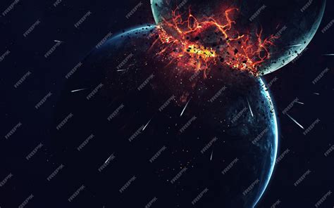 Premium Photo Two Planets Colliding With An Explosion