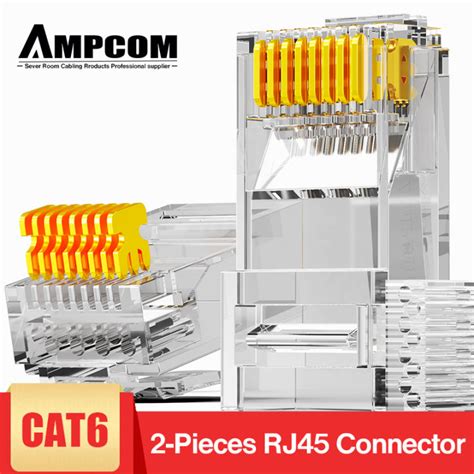 Ampcom Rj45 Connector Cat6 30μ 50μ Rj45 Modular Plug Connector Utp 50μ Gold Plated 8p8c Crimp