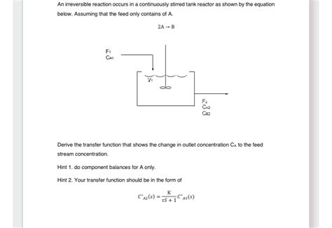 Solved An Irreversible Reaction Occurs In A Continuously Chegg