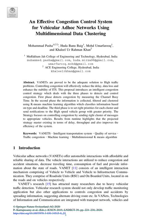 Pdf An Effective Congestion Control System For Vehicular Adhoc Networks Using Multidimensional