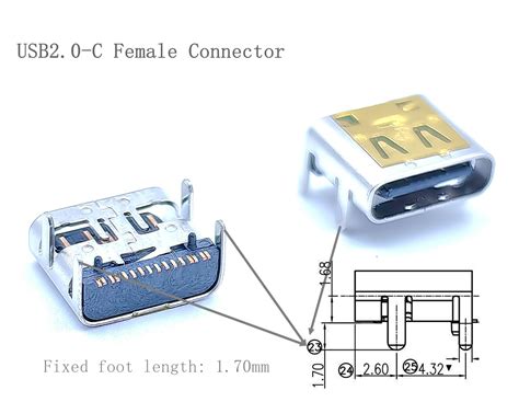 Usb C Female Connector Usb Connector The Assembly Pcb Thickness Mm Usb Type C Connector