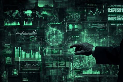 Human Hand Interacting With Futuristic Digital Interface Depicting Data Visualization And Robot