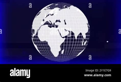 Rotating Globe With Grid Lines Animation Over Dark Blue Background